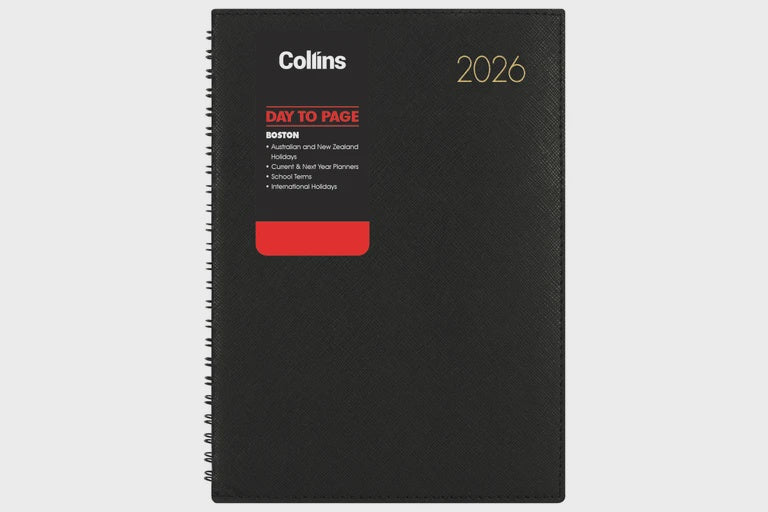 Collins: 2026 Boston A41 Day To Page Diary - Black – PaperTree